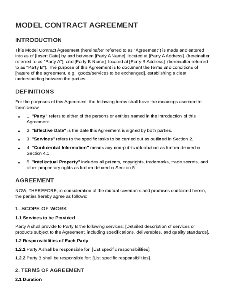 Fillable Online Standard Model Contract Template Fax Email Print ...