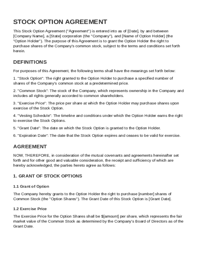 Stock Option Contract Template: Fill out & sign online | DocHub