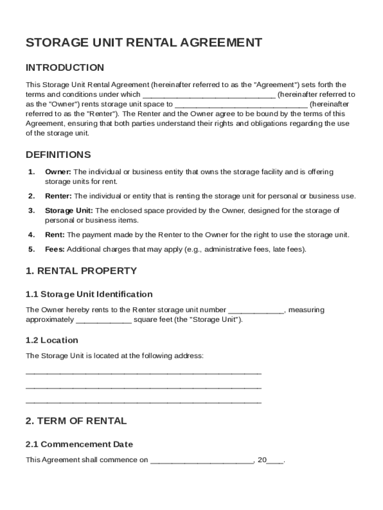 Storage Unit Contract Template: Fill out & sign online | DocHub