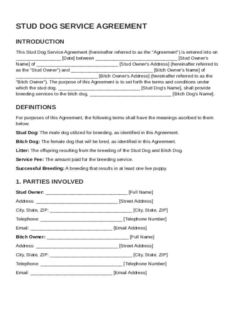 Stud Dog Contract Template: Fill out & sign online | DocHub