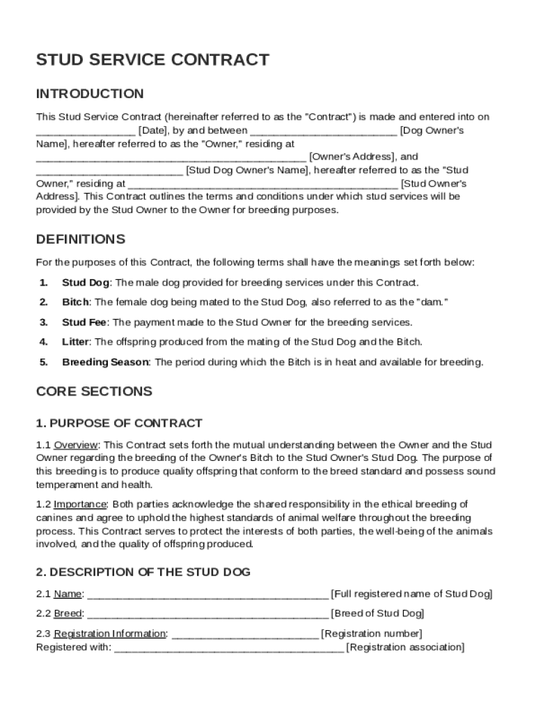 Stud Service Contract Template: Fill out & sign online | DocHub