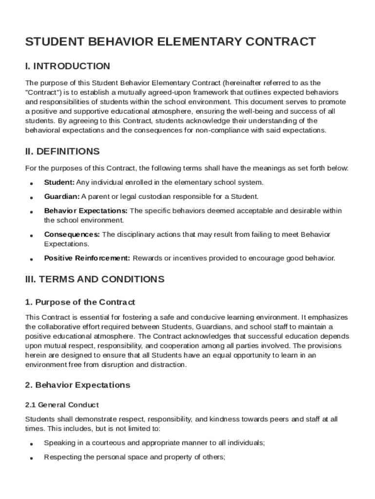 Student Behavior Elementary Contract Template: Fill out & sign online | DocHub