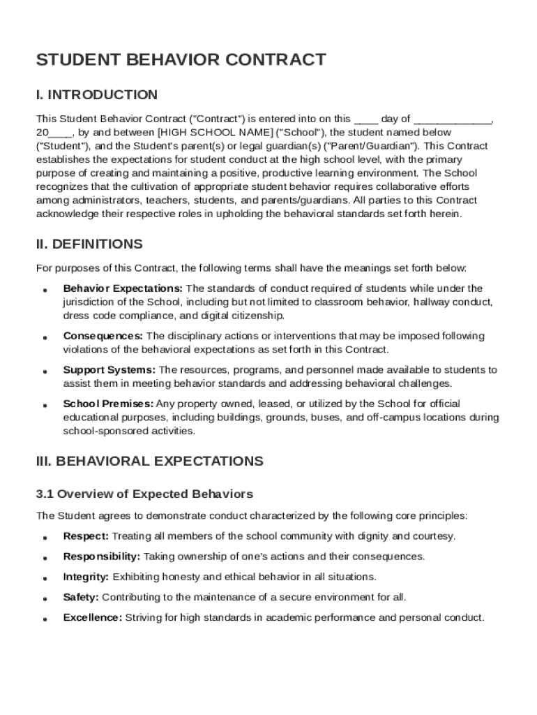 Student Behavior High School Contract Template: Fill out & sign online | DocHub
