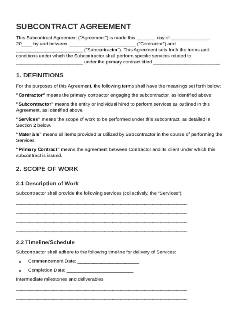 Sub Contract Template: Fill out & sign online | DocHub