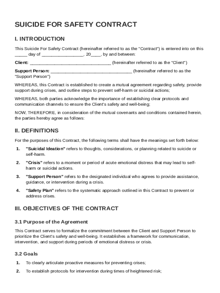 Suicide For Safety Contract Template: Fill out & sign online | DocHub