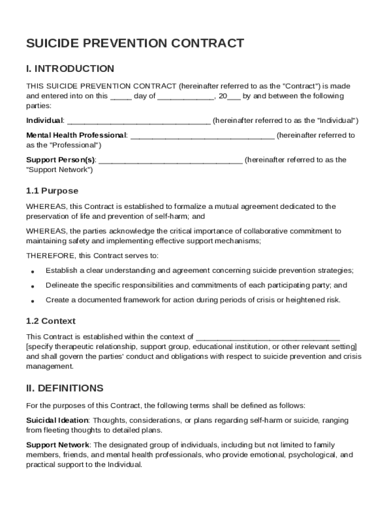 Suicide Prevention Contract Template: Fill out & sign online | DocHub