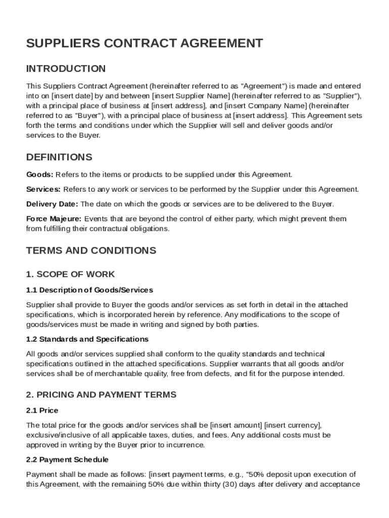 Suppliers Contract Template: Fill out & sign online | DocHub