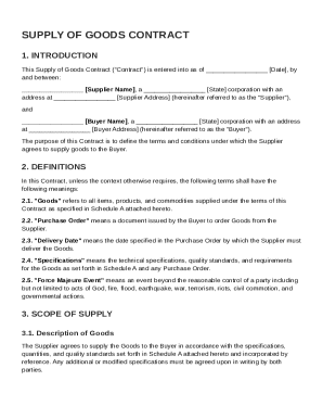 Supply Of Goods Contract Template - Fill and Sign Printable Template Online