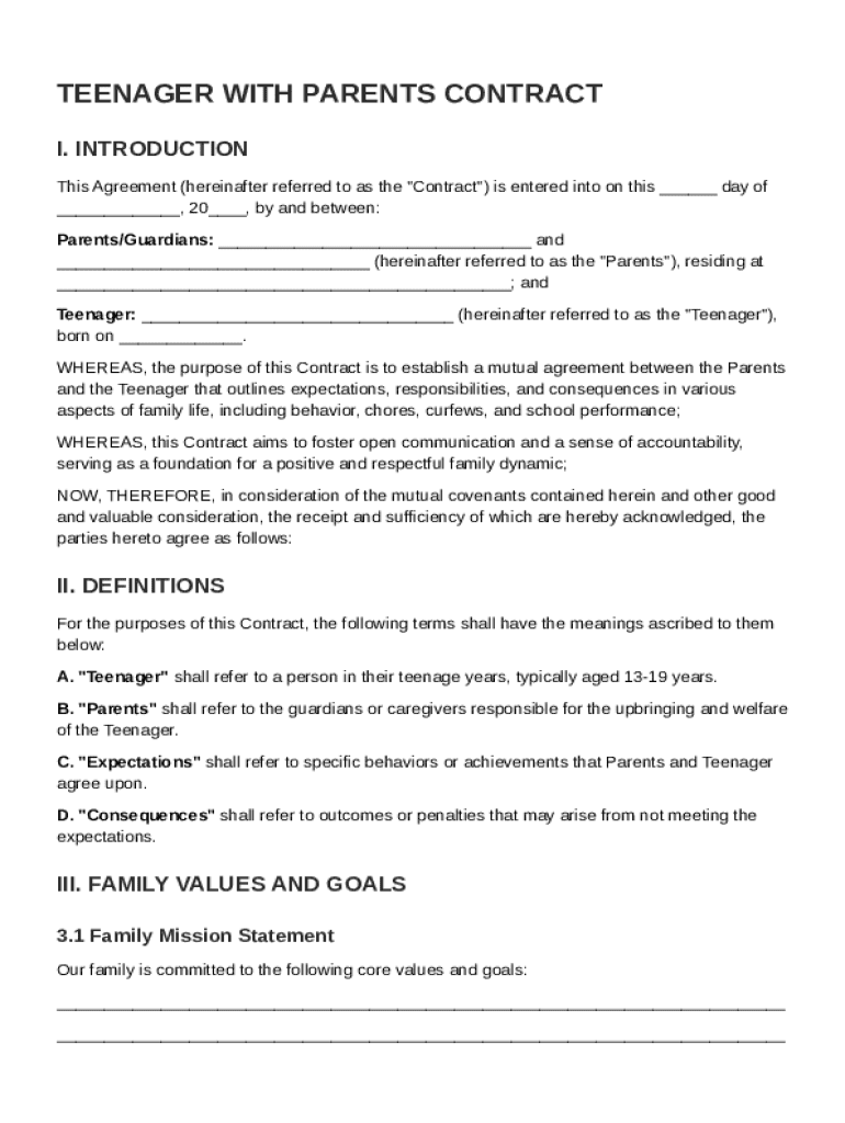 Teenager With Parents Contract Template: Fill out & sign online | DocHub
