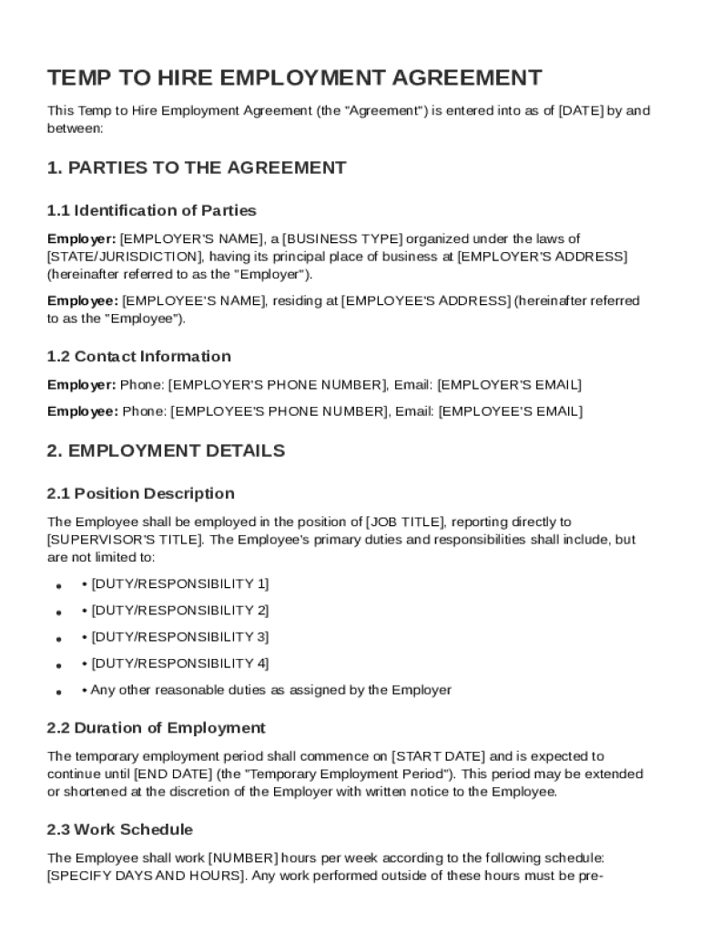 Temp To Hire Contract Template: Fill out & sign online | DocHub