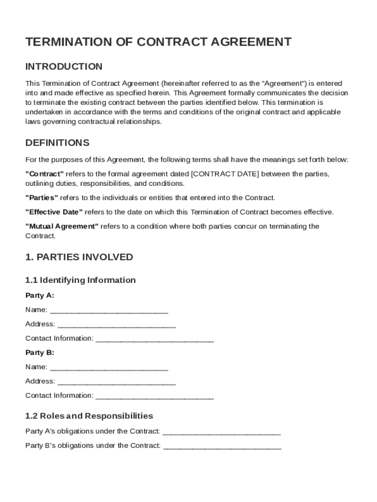 Terminate Contract Template Form - Fill Online, Printable, Fillable ...