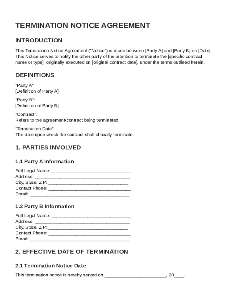Termination Notice Contract Template Form - Fill Online, Printable ...
