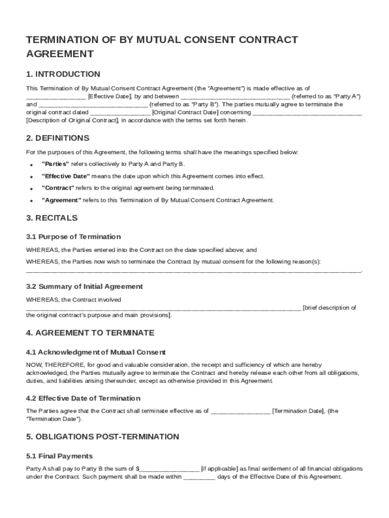 Termination Of By Mutual Consent Contract Template: Fill out & sign ...