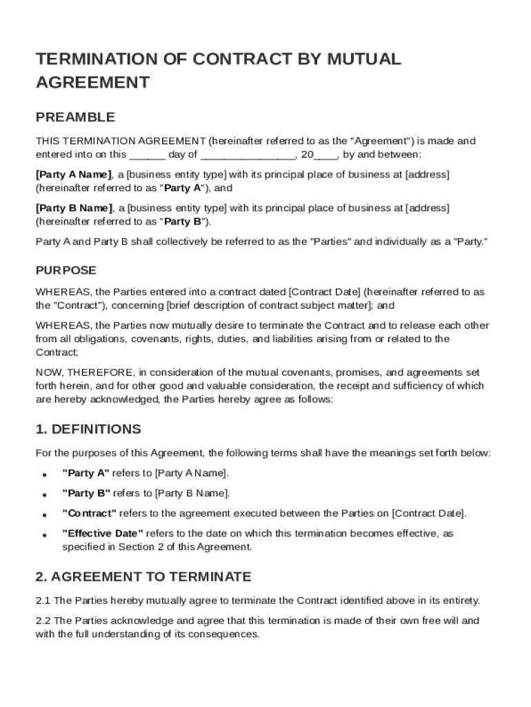 Termination Of By Mutual Contract Template: Fill out & sign online | DocHub