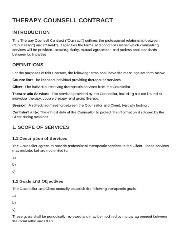 Therapy Counsell Contract Template: Fill out & sign online | DocHub