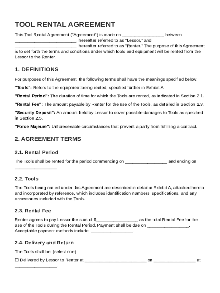 Tool Rental Contract Template: Fill out & sign online | DocHub