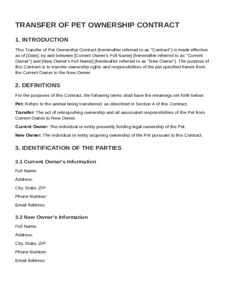 Transfer Of Pet Ownership Contract Template: Fill out & sign online ...