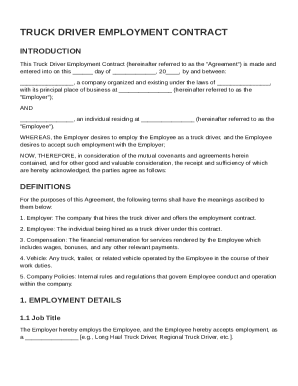 Truck Driver Employment Contract Template Form - Fill Online, Printable ...