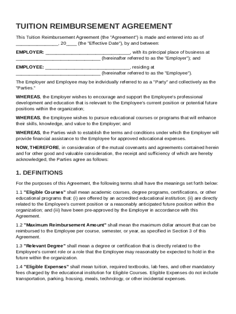 Tuition Reimbursement Contract Template Form - Fill Online, Printable ...