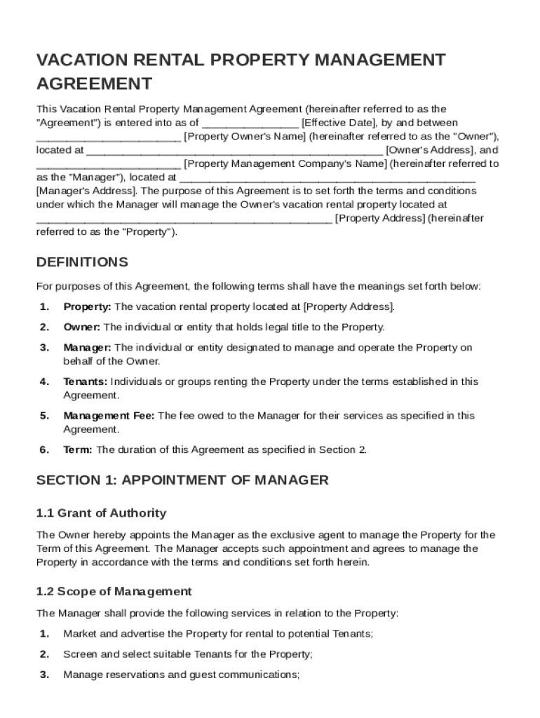Vacation Rental Property Management Contract Template: Fill out & sign ...