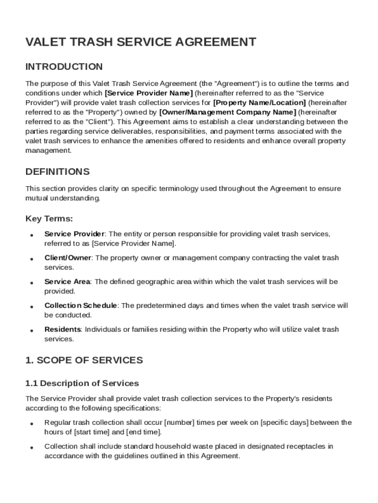 Valet Trash Contract Template Form - Fill Online, Printable, Fillable ...
