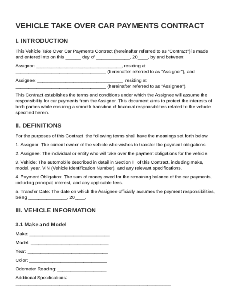 Vehicle Take Over Car Payments Contract Template: Fill out & sign ...