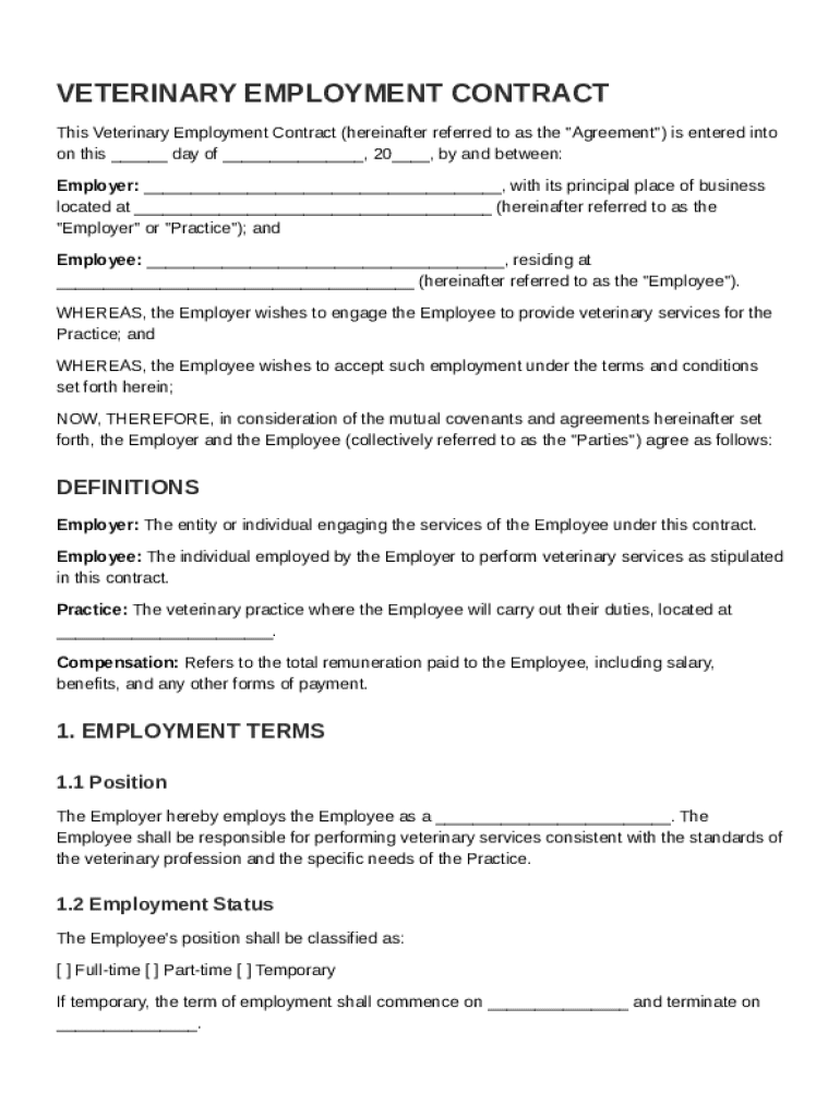 Veterinary Employment Contract Template Form - Fill Online, Printable ...