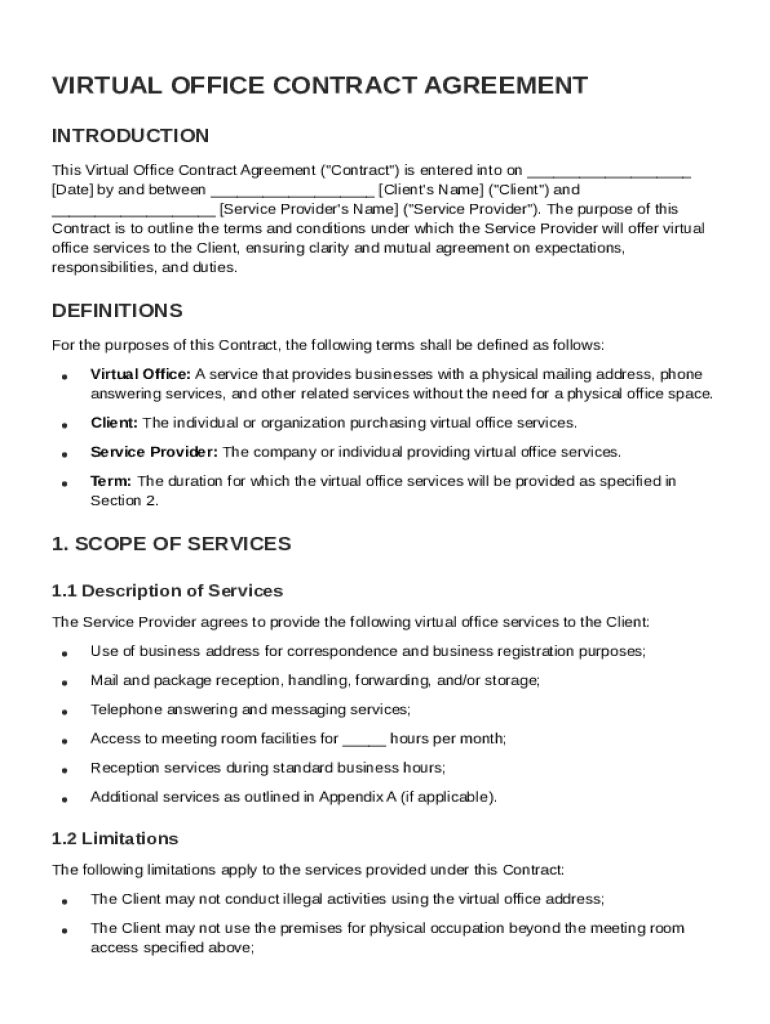 Virtual Office Contract Template: Fill out & sign online | DocHub