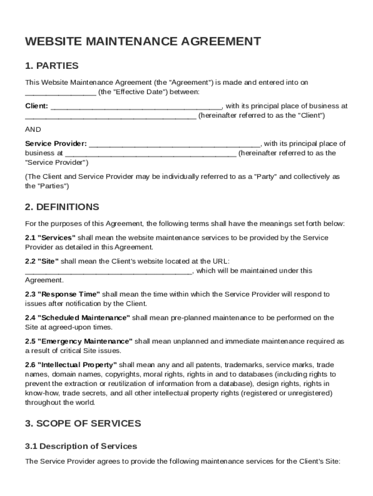 Website Maintenance Contract Template Form - Fill Online, Printable ...
