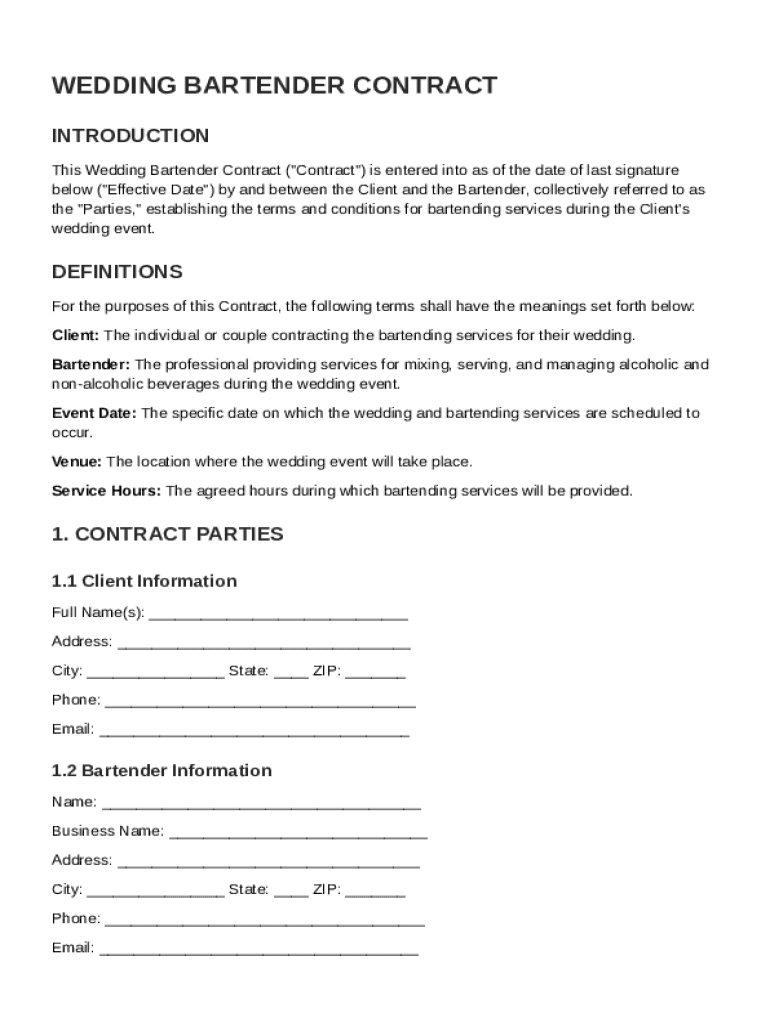 Wedding Bartender Contract Template: Fill out & sign online | DocHub