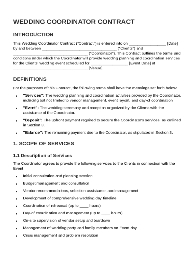 Wedding Coordinator Contract Template: Fill out & sign online | DocHub