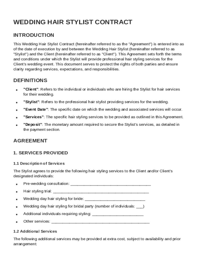 Wedding Hair Stylist Contract Template: Fill out & sign online | DocHub