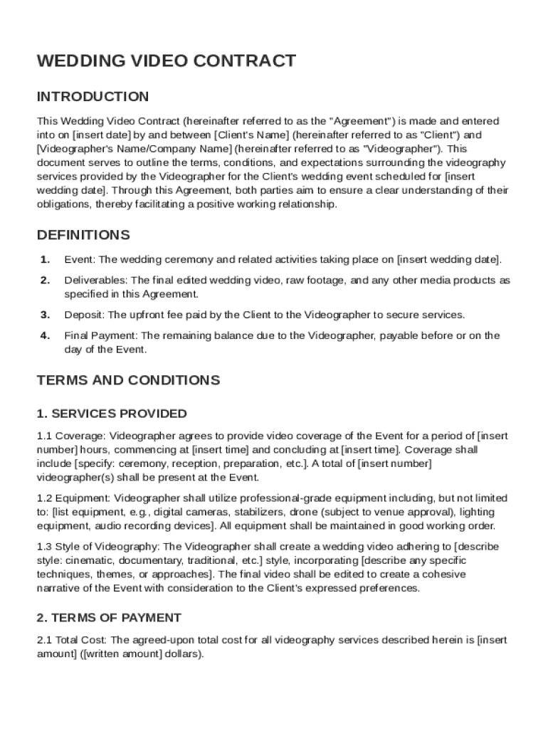 Wedding Video Contract Template: Fill out & sign online | DocHub