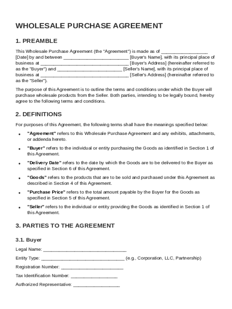 Wholesale Purchase Contract Template: Fill out & sign online | DocHub