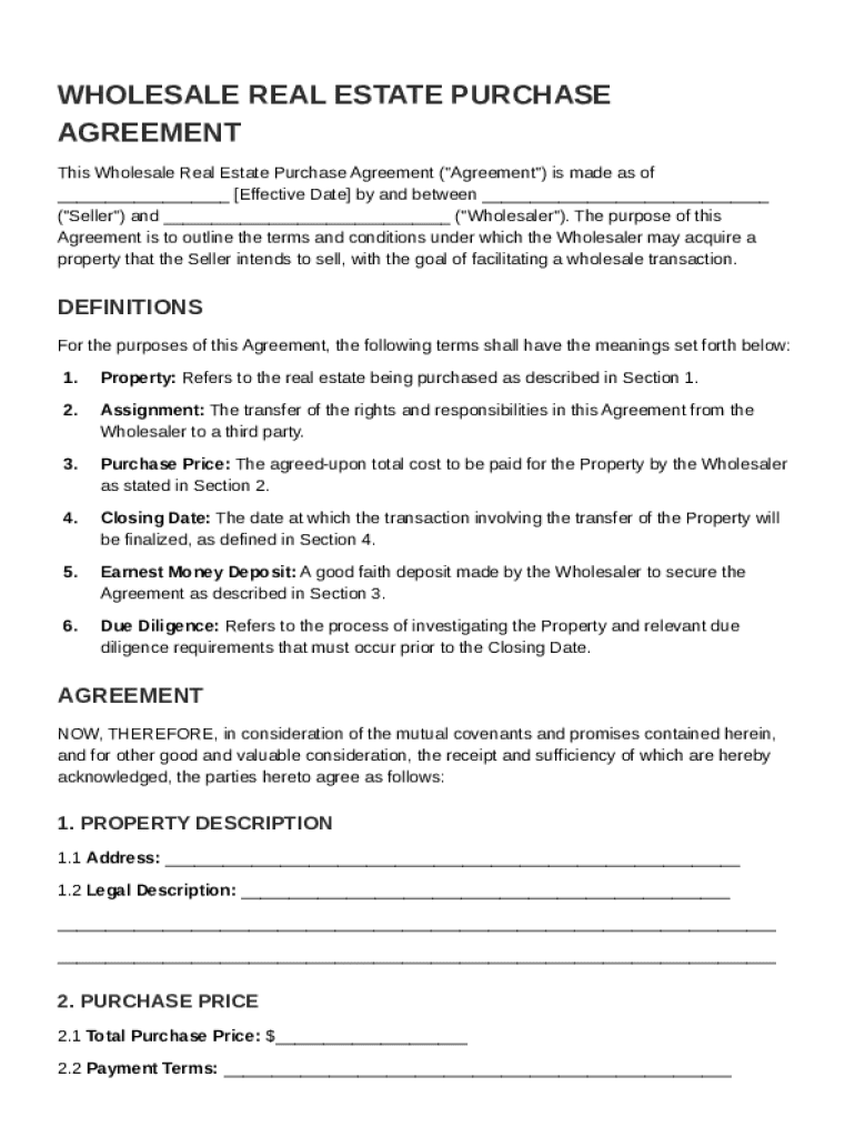 Wholesale Real Estate Contract Template: Fill out & sign online | DocHub