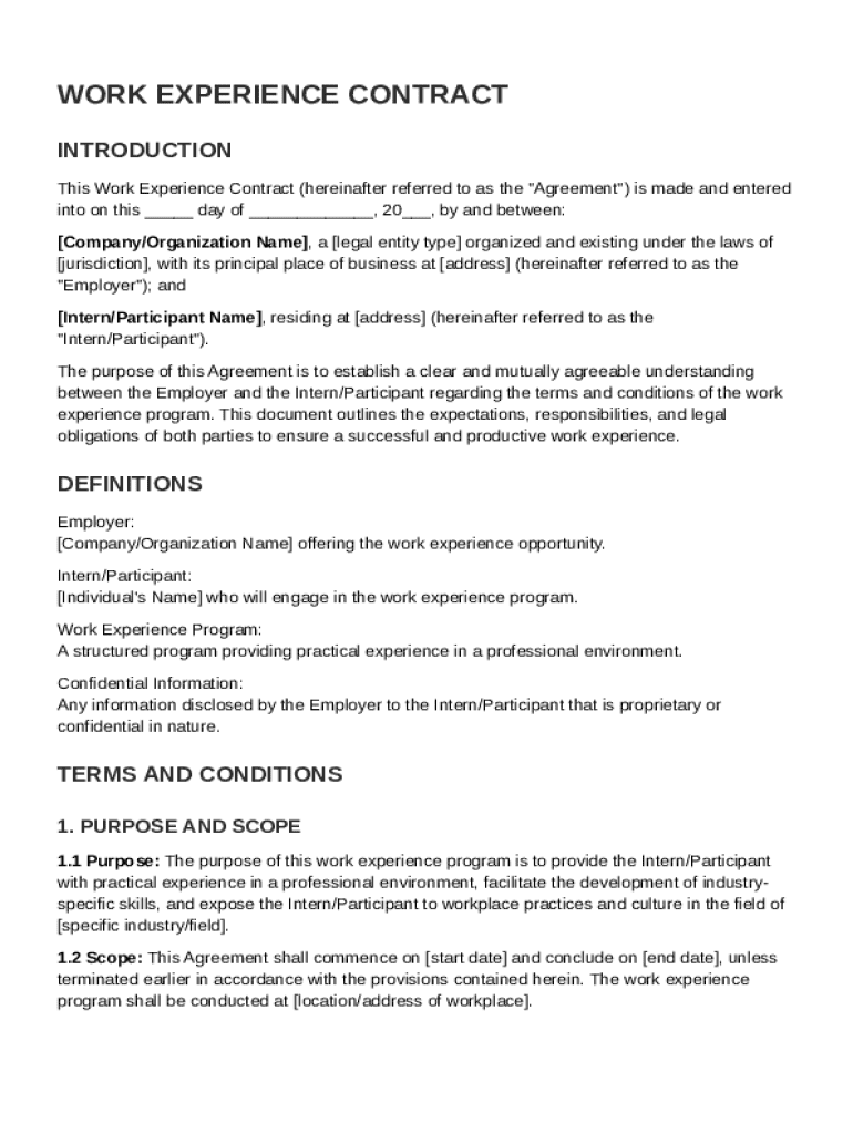 Work Experience Contract Template: Fill out & sign online | DocHub