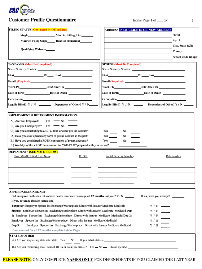 Fillable Online Customer Profile Questionnaire Fax Email Print - pdfFiller