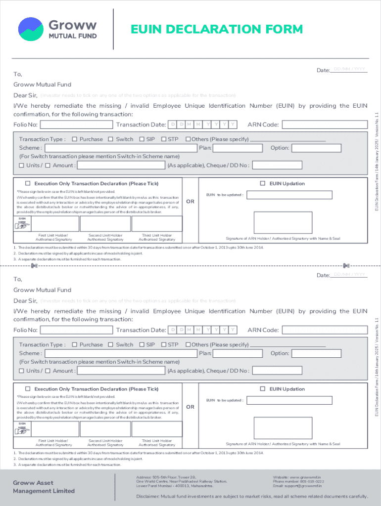 Fillable Online Euin Declaration Form Fax Email Print - pdfFiller