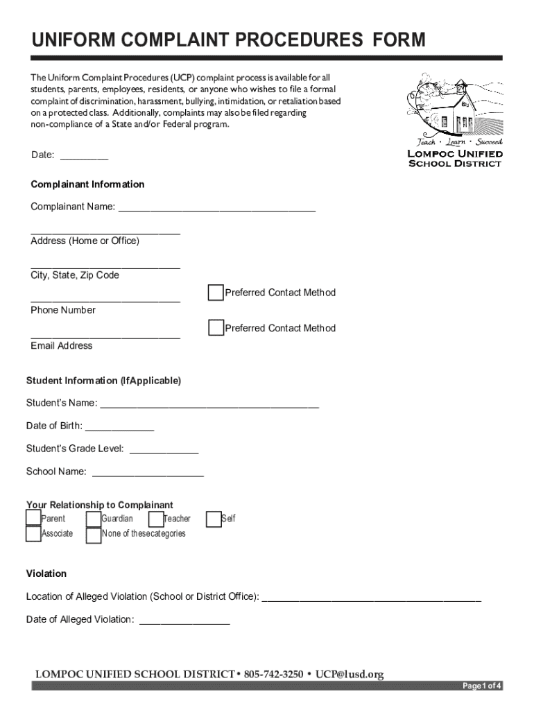 Fillable Online Uniform Complaint Procedures Fax Email Print - pdfFiller