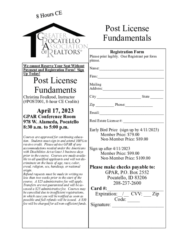 Fillable Online Post License Fundamentals Registration Form Fax Email ...