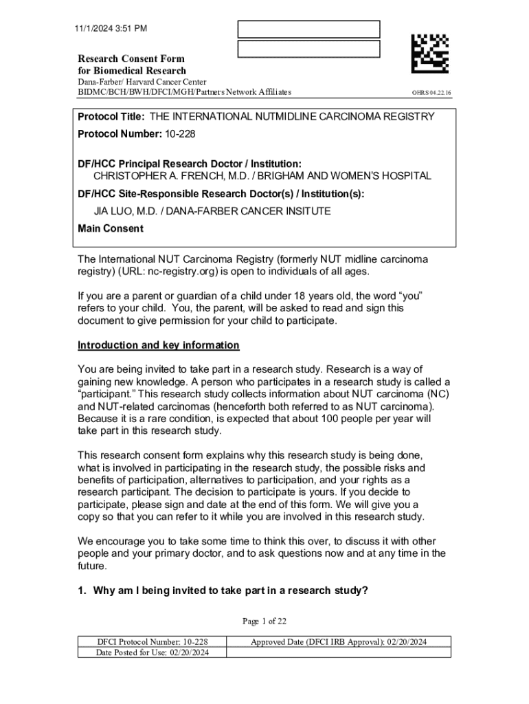 Fillable Online Research Consent Form for Biomedical Research Fax Email Print - pdfFiller