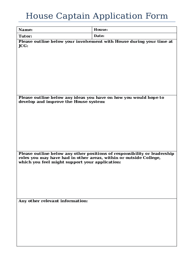 House Captain Application Doc Template | pdfFiller