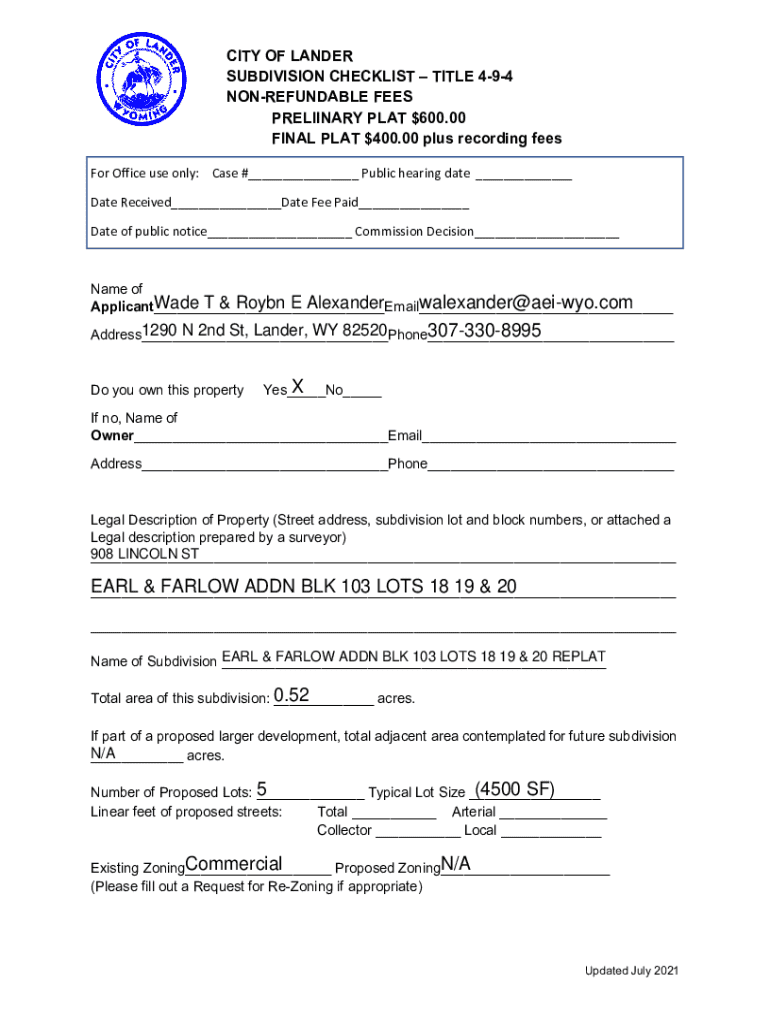 Fillable Online Subdivision Checklist – Title 4-9-4 Fax Email Print - pdfFiller