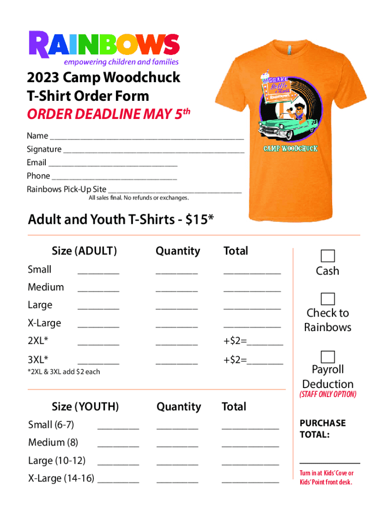 Fillable Online T-shirt Order Form Fax Email Print - pdfFiller