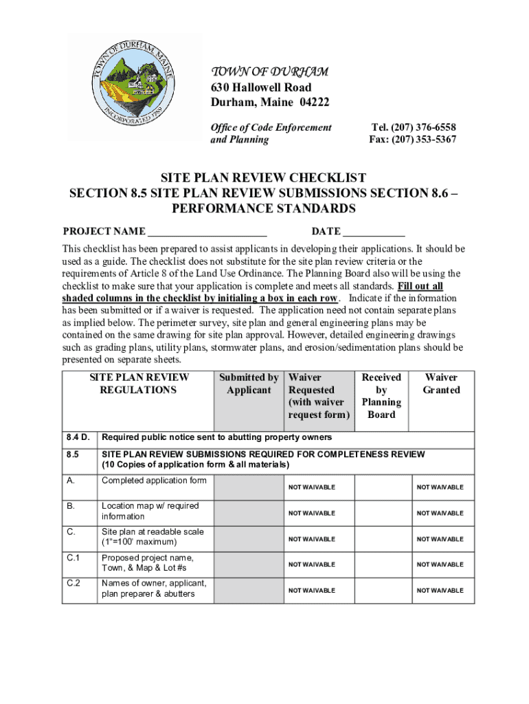 Fillable Online Site Plan Review Checklist for the Town of Durham Fax ...