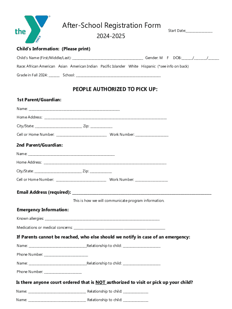 Fillable Online After-school Registration Form Fax Email Print - pdfFiller