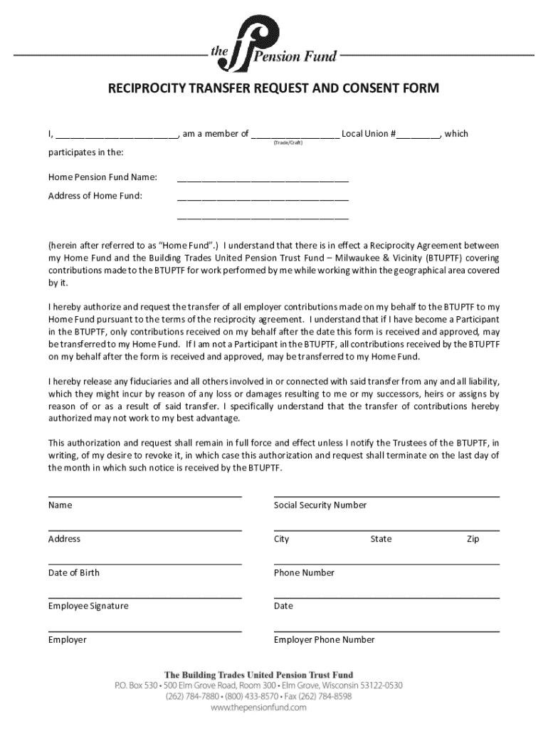 Fillable Online Reciprocity Transfer Request and Consent Form Fax Email ...