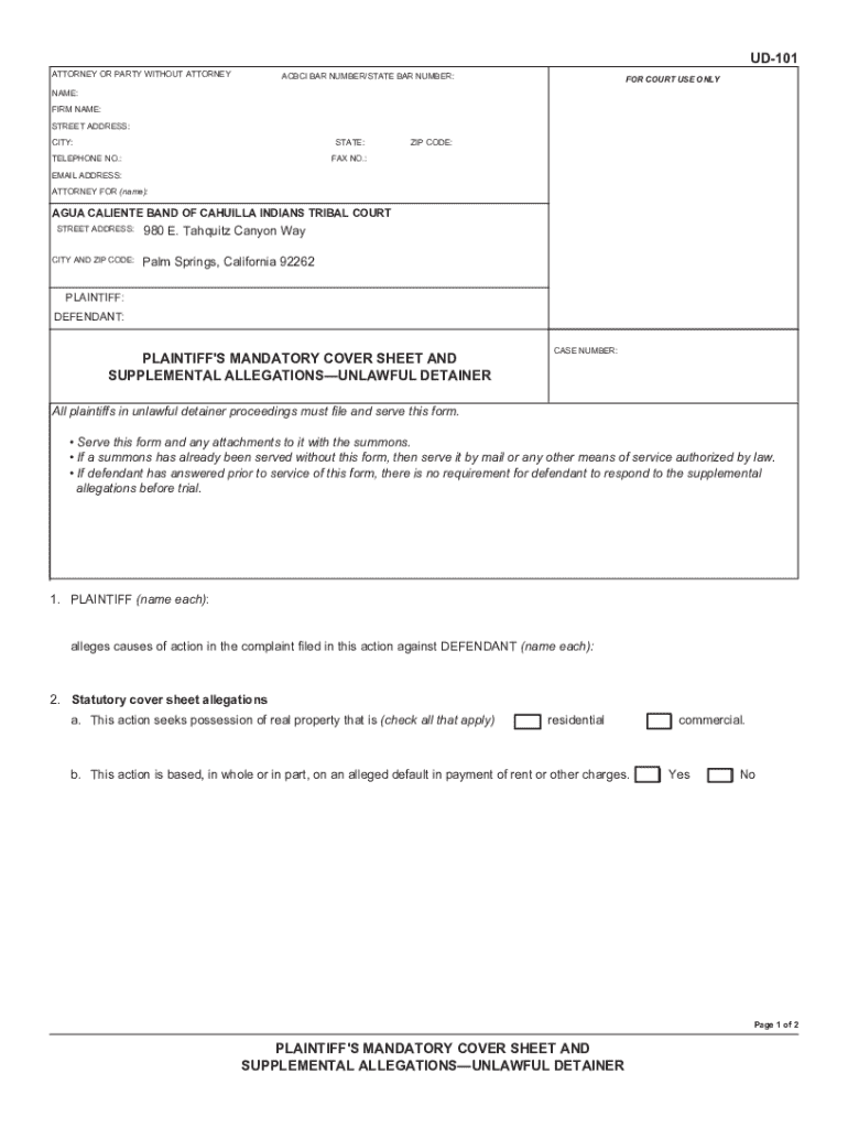 Fillable Online Plaintiff's Mandatory Cover Sheet and Supplemental Allegations—unlawful Detainer ...