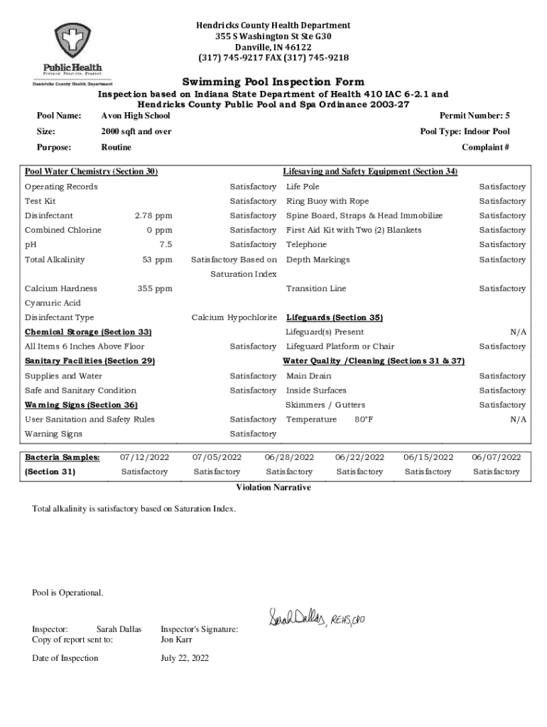 Fillable Online Swimming Pool Inspection Report Fax Email Print - pdfFiller