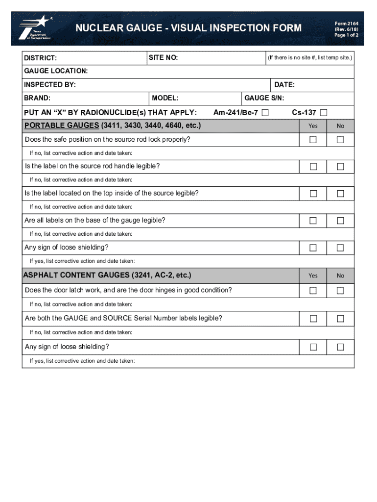 Fillable Online Nuclear Gauge - Visual Inspection Form Fax Email Print ...